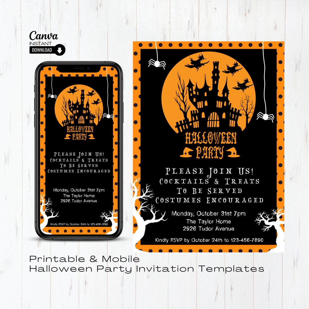 Editable Halloween Party Invitation: Costume Party Evite (canva ...