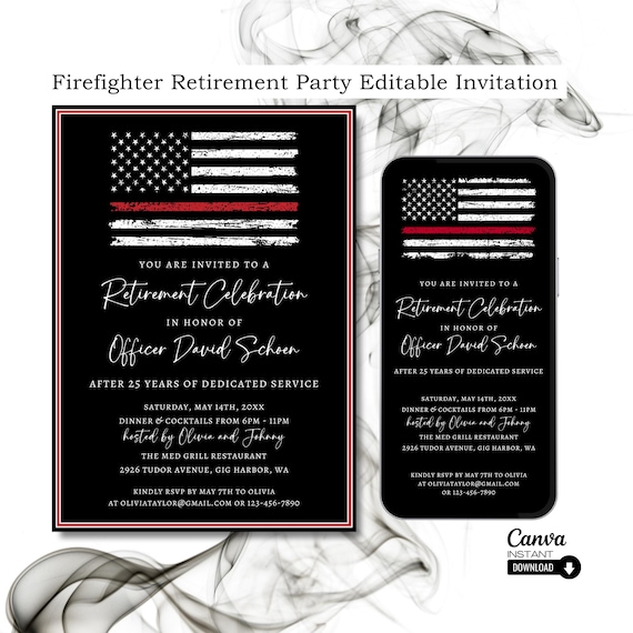 Firefighter Retirement Invitation Templates Fireman Centerpiece