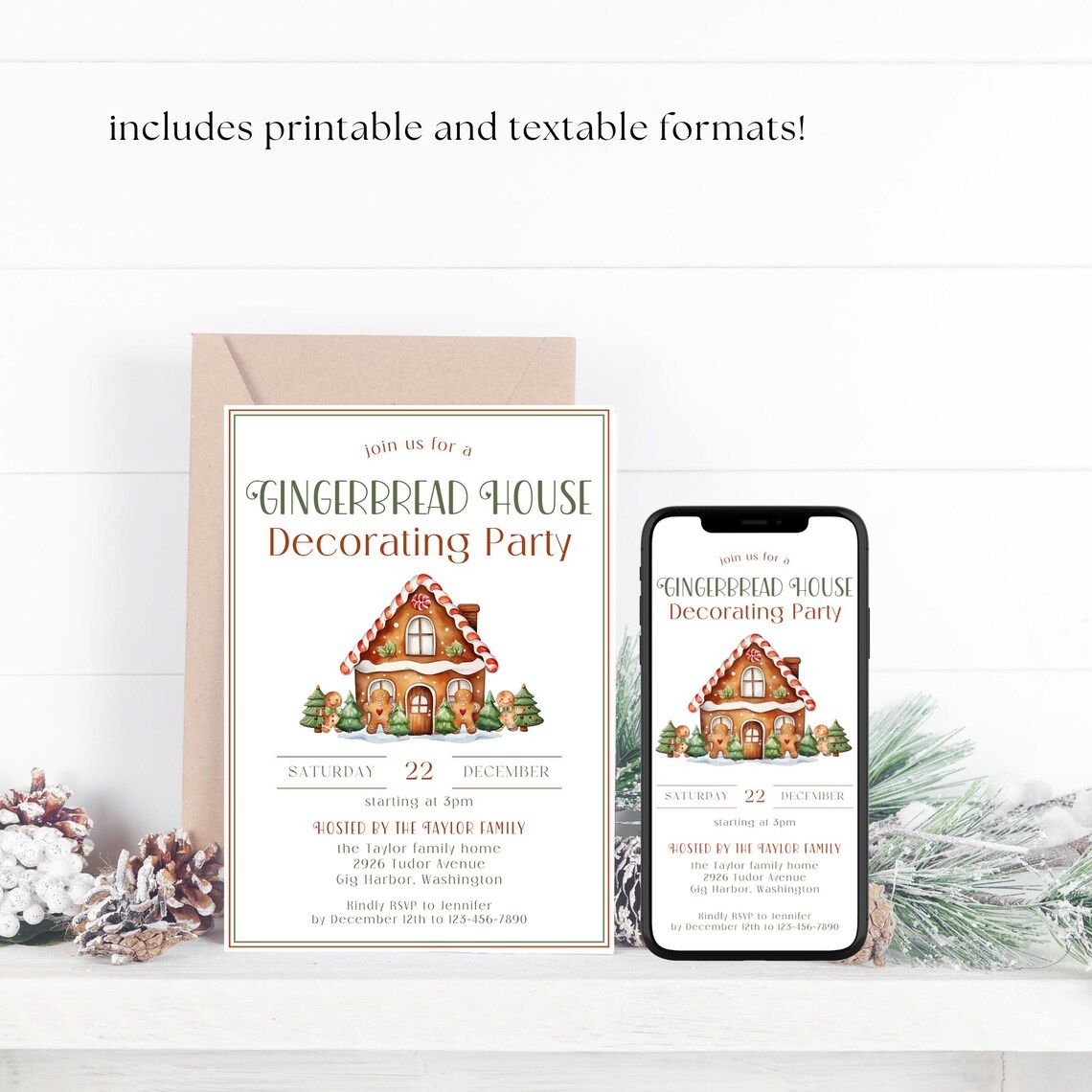 Editable Gingerbread House Decorating Party Invitation (canva Template ...
