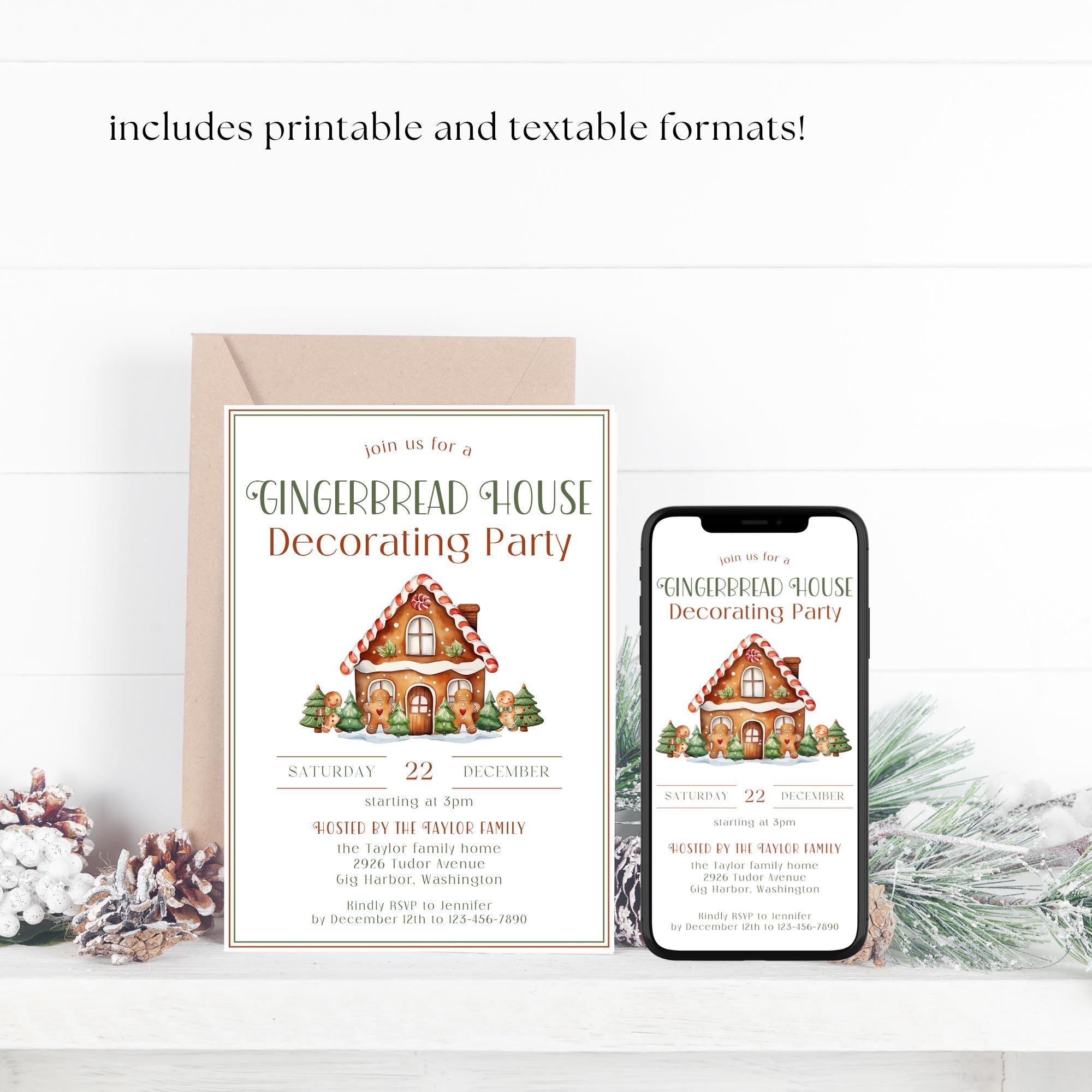 Editable Gingerbread House Decorating Party Invitation (canva Template ...