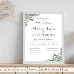 Editable Wedding Certificate Template Marriage Certificate - Etsy