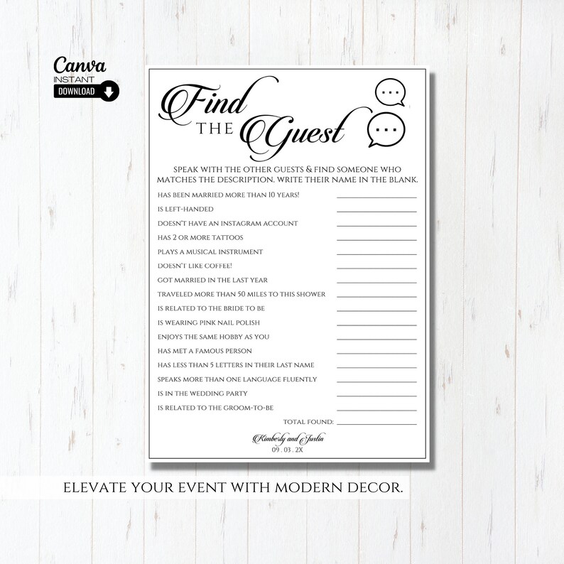 Editable Bridal Shower Game, Printable Get to Know You Game, Minimalist ...
