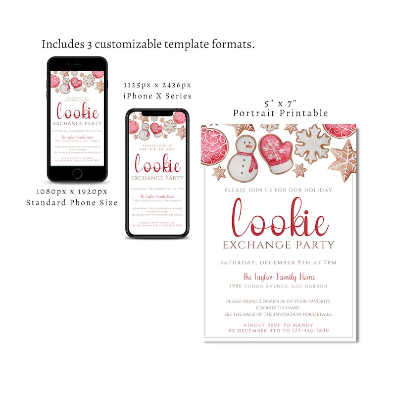 Editable Christmas Cookie Exchange Party Invitation Template, Printable ...