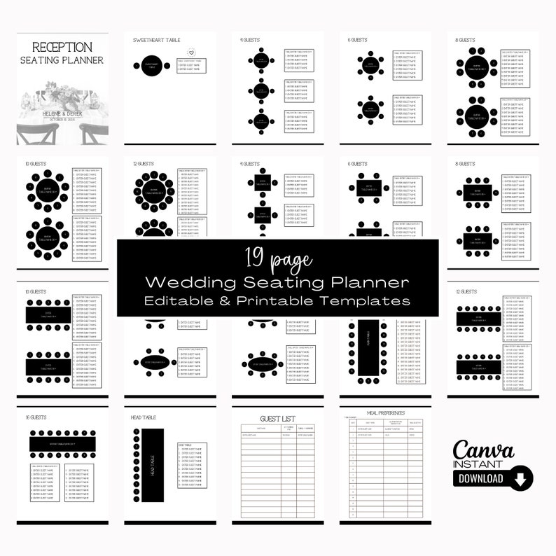 Editable Wedding Seating Chart Planner Printable Seating - Etsy