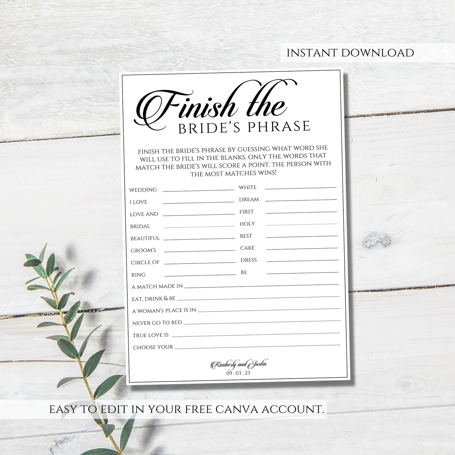 Editable Bridal Shower Games, Printable Wedding Shower Game Template ...