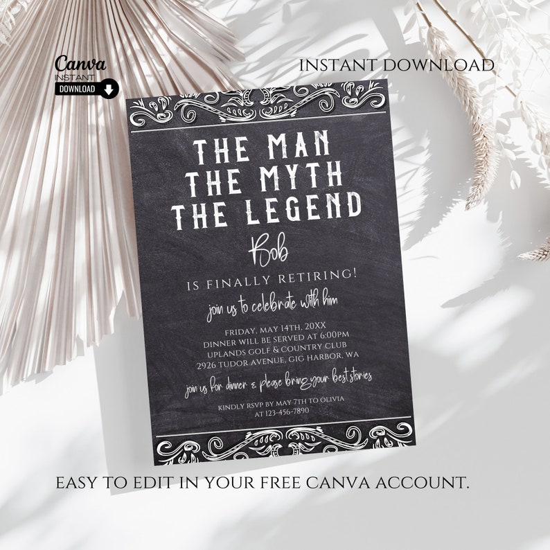 Chalkboard Retirement Party Invitation Template: the Man, the Myth, the ...