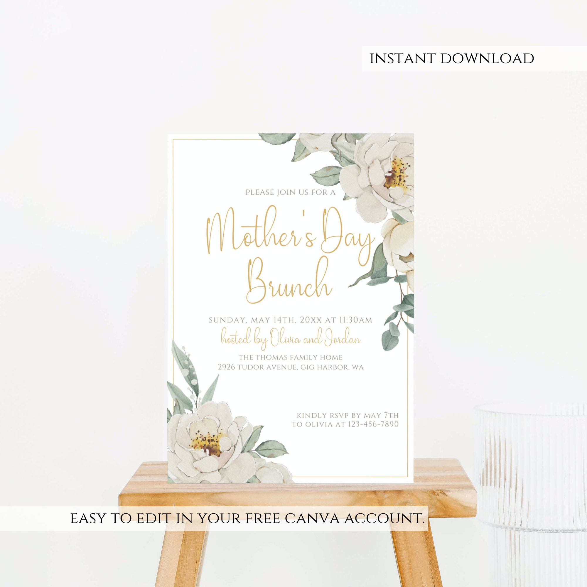 Editable Mothers Day Brunch Invitation, Printable Mother's Day Brunch ...