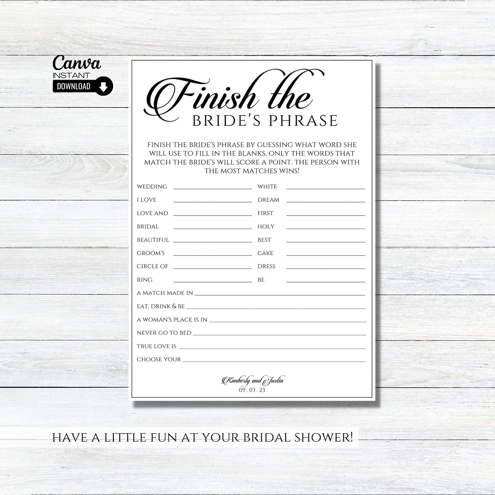 Editable Bridal Shower Games, Printable Wedding Shower Game Template ...