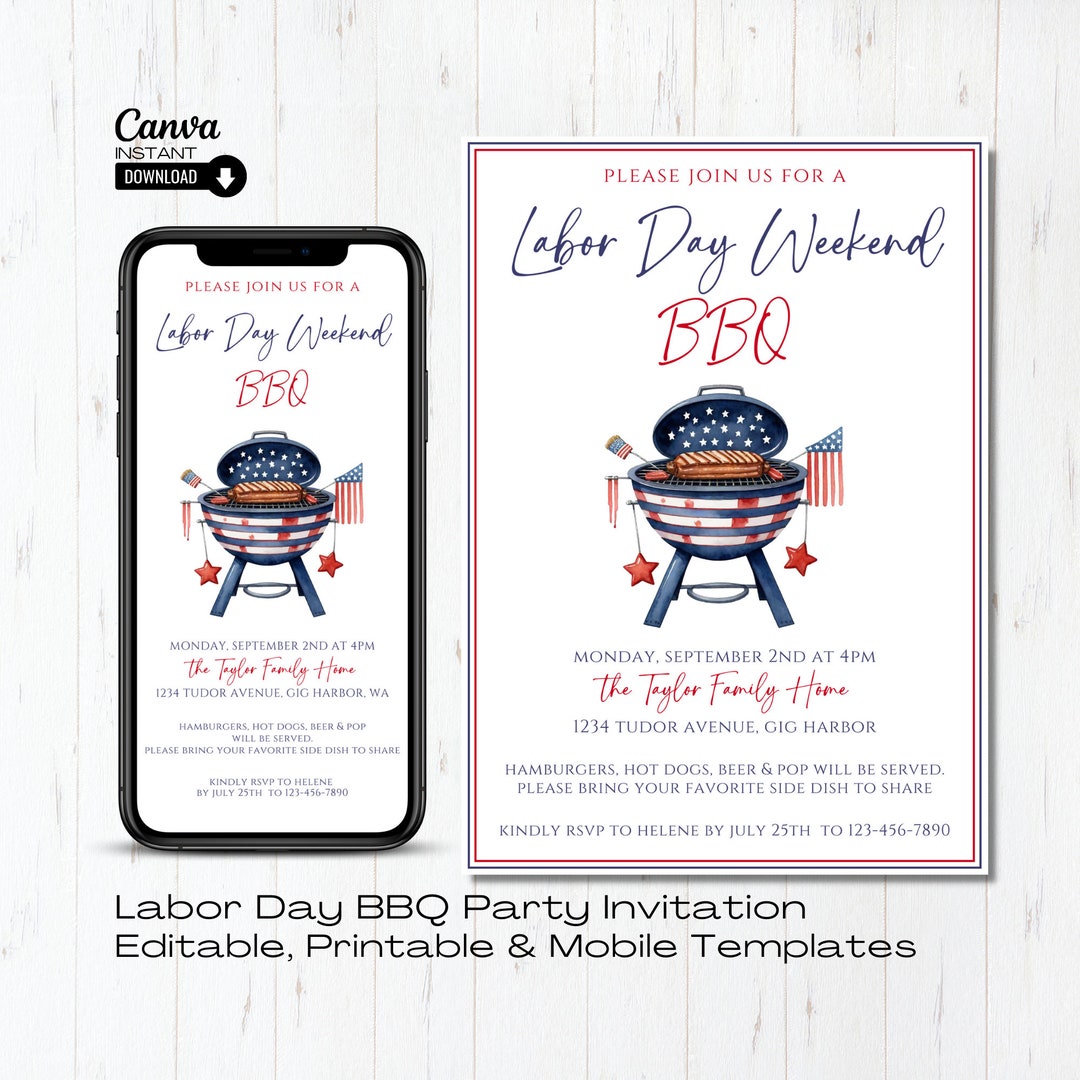 Labor Day BBQ Invitation Template: Editable Party Invite (digital ...
