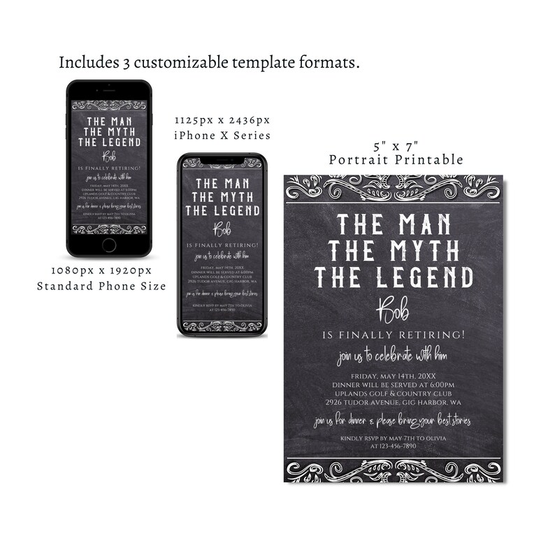 Chalkboard Retirement Party Invitation Template: the Man, the Myth, the ...