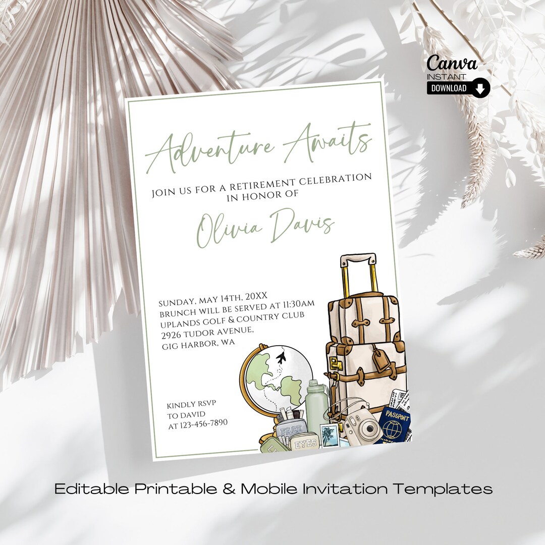 Editable Travel Retirement Party Invitation Template, Printable ...