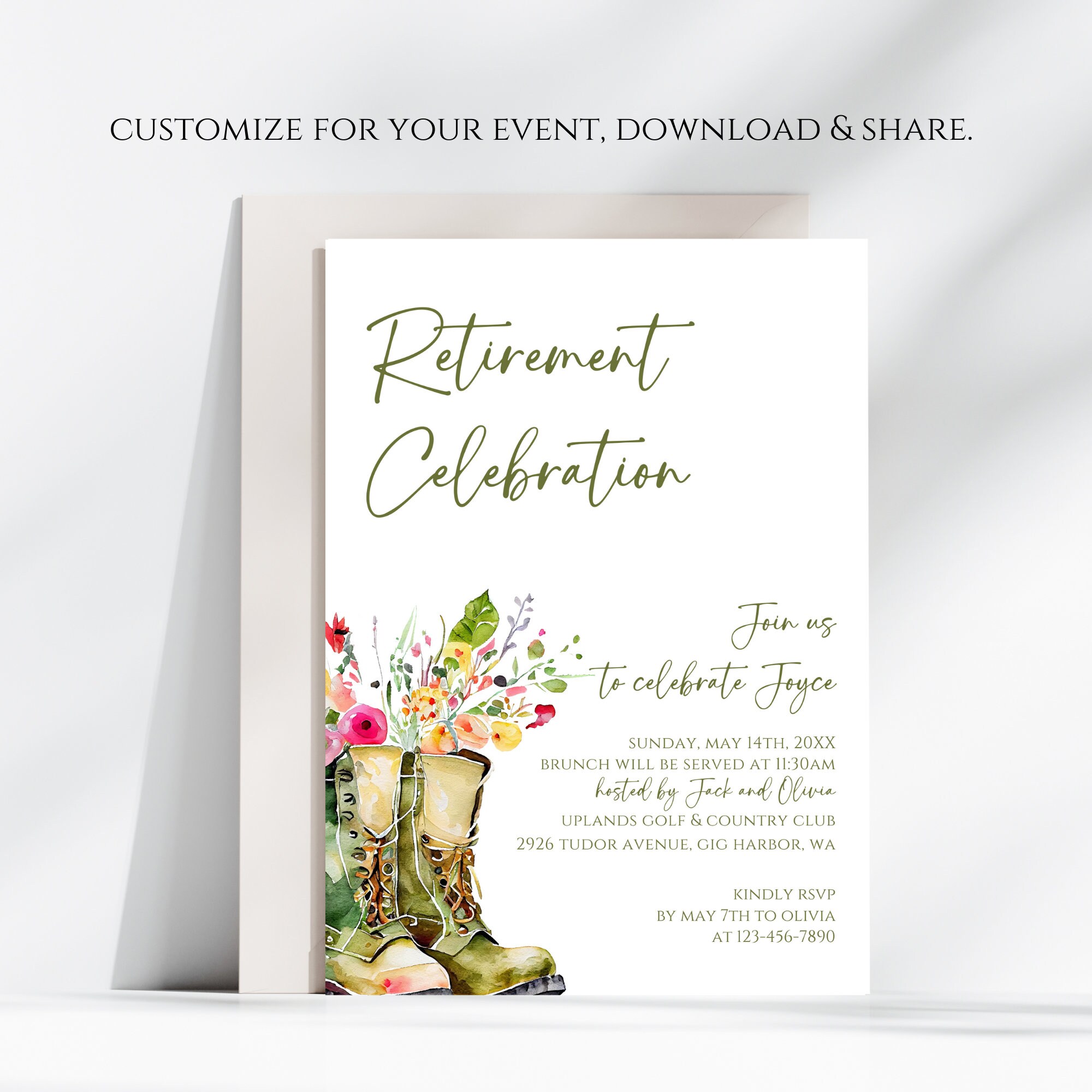 Editable Retirement Party Invitation Template, Printable Gardener ...