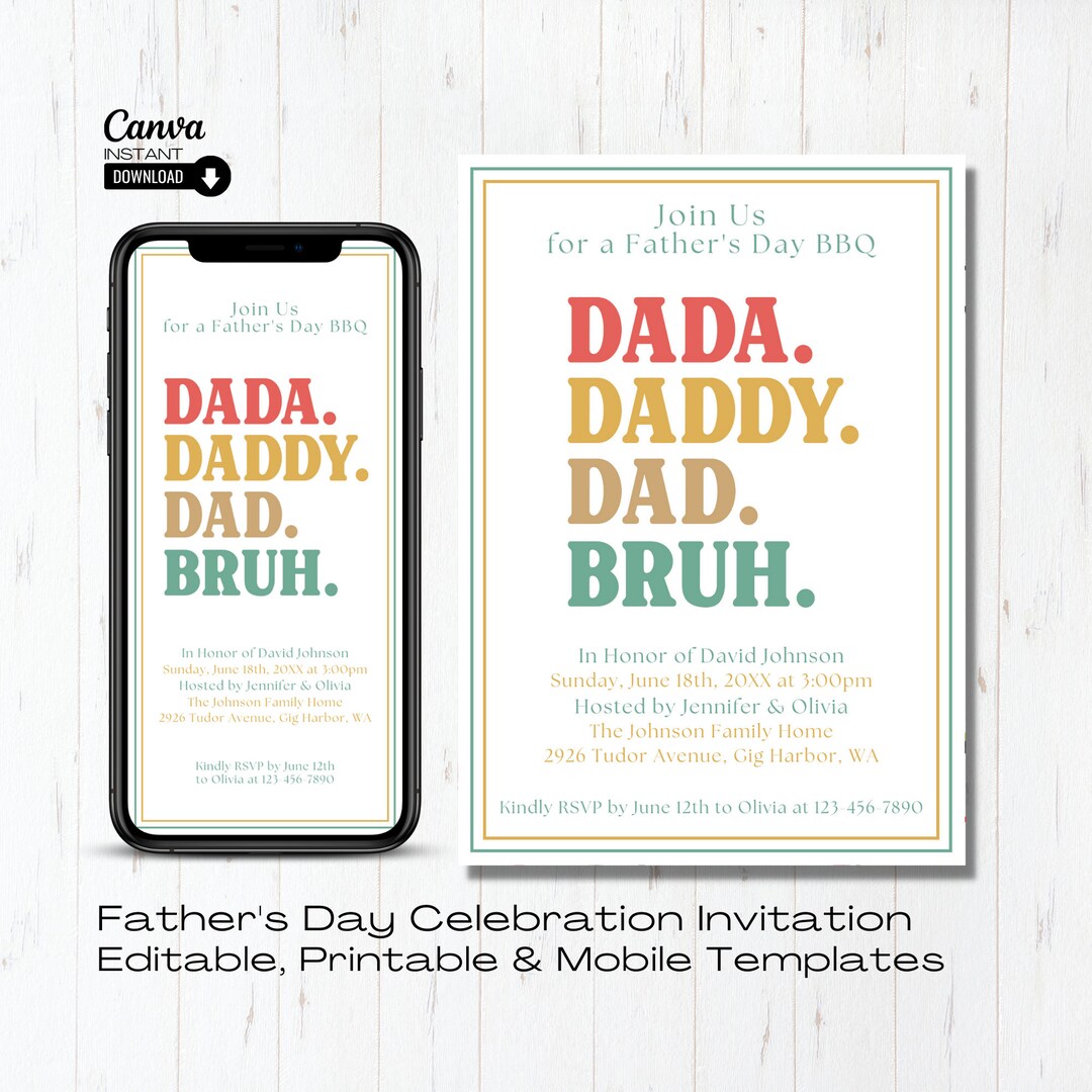 Editable Fathers Day Invite, Printable Father's Day BBQ Invitation ...