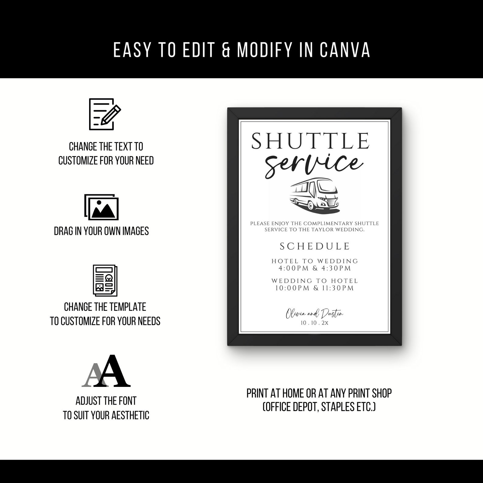 Wedding Shuttle Service Sign Template: Editable Printable (canva) - Etsy