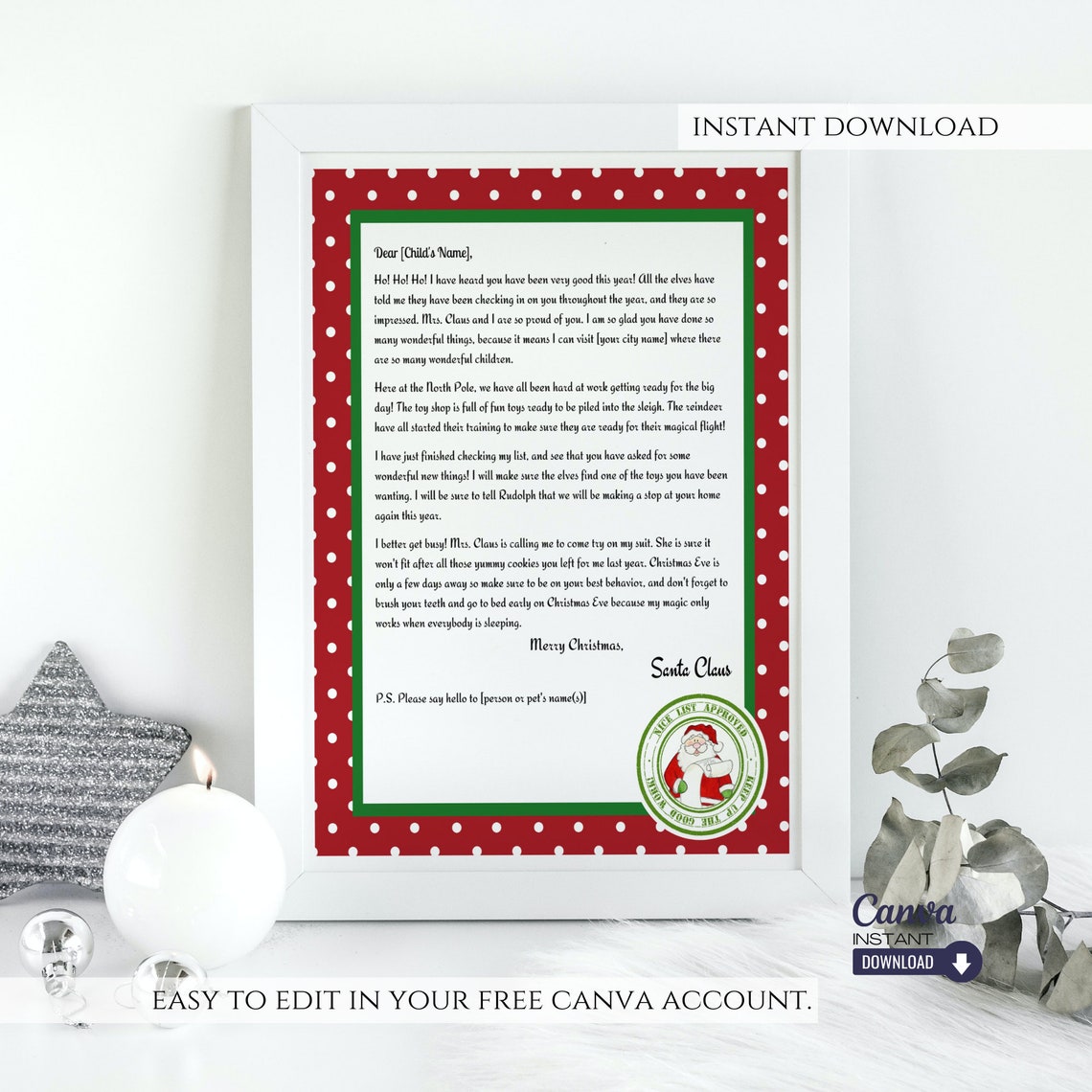 Editable Santa Letter Template Letter From Santa Template - Etsy
