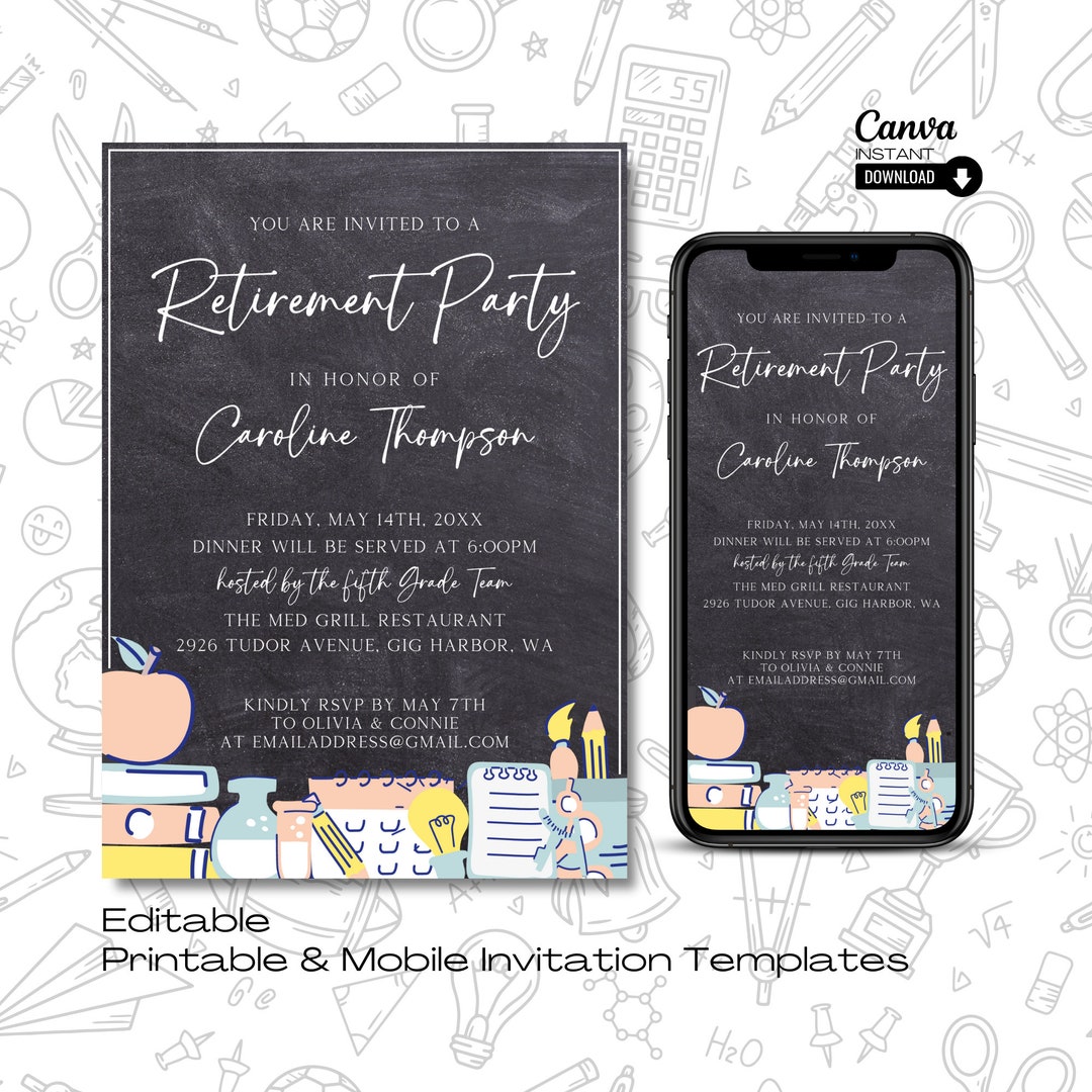 Teacher Retirement Party Invitation Template: Chalkboard Design ...