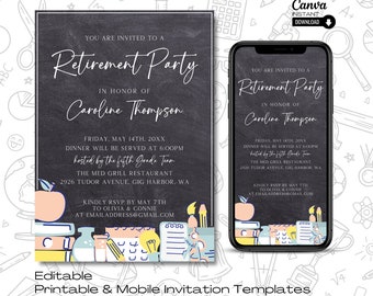 Editable Teacher Retirement Party Invitation Template, Printable ...
