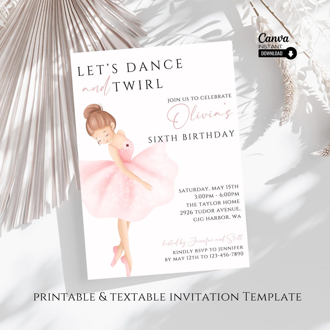 Editable Ballerina Birthday Invite, Printable Ballet Dancer Birthday ...