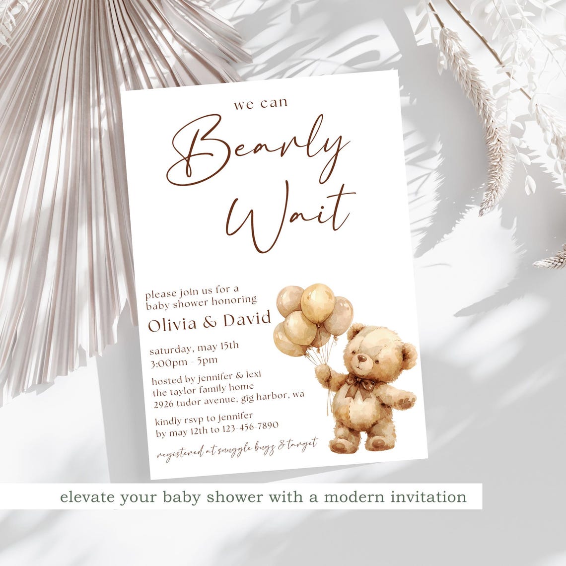 Teddy Bear Baby Shower Invitation Bundle: Gender Neutral Canva Template ...