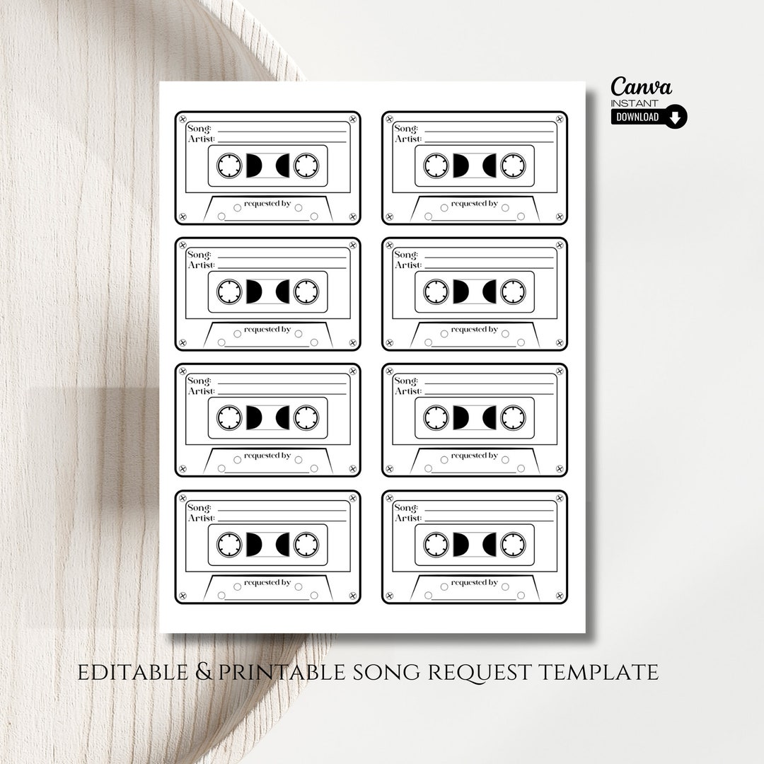 Editable Song Request Cards Template, Printable Song Request Card, I ...