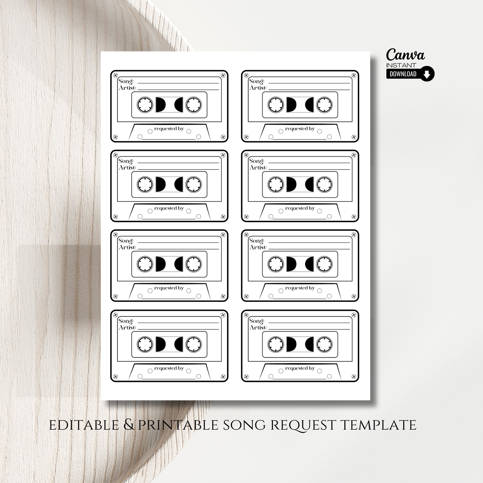 Editable Song Request Cards Template, Printable Song Request Card, I ...