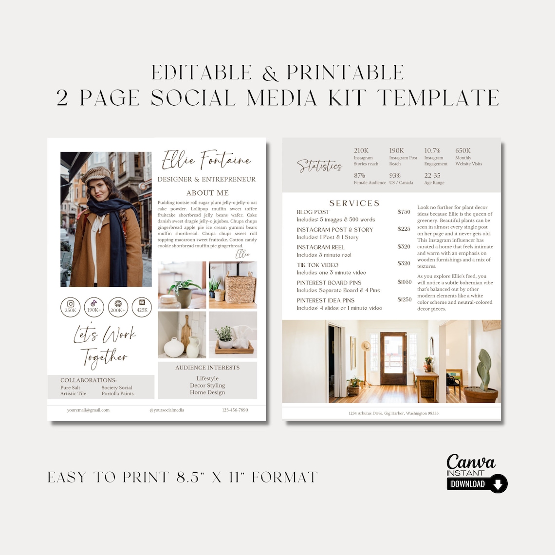 Influencer Media Kit Template Influencer Media Kit Blogger - Etsy
