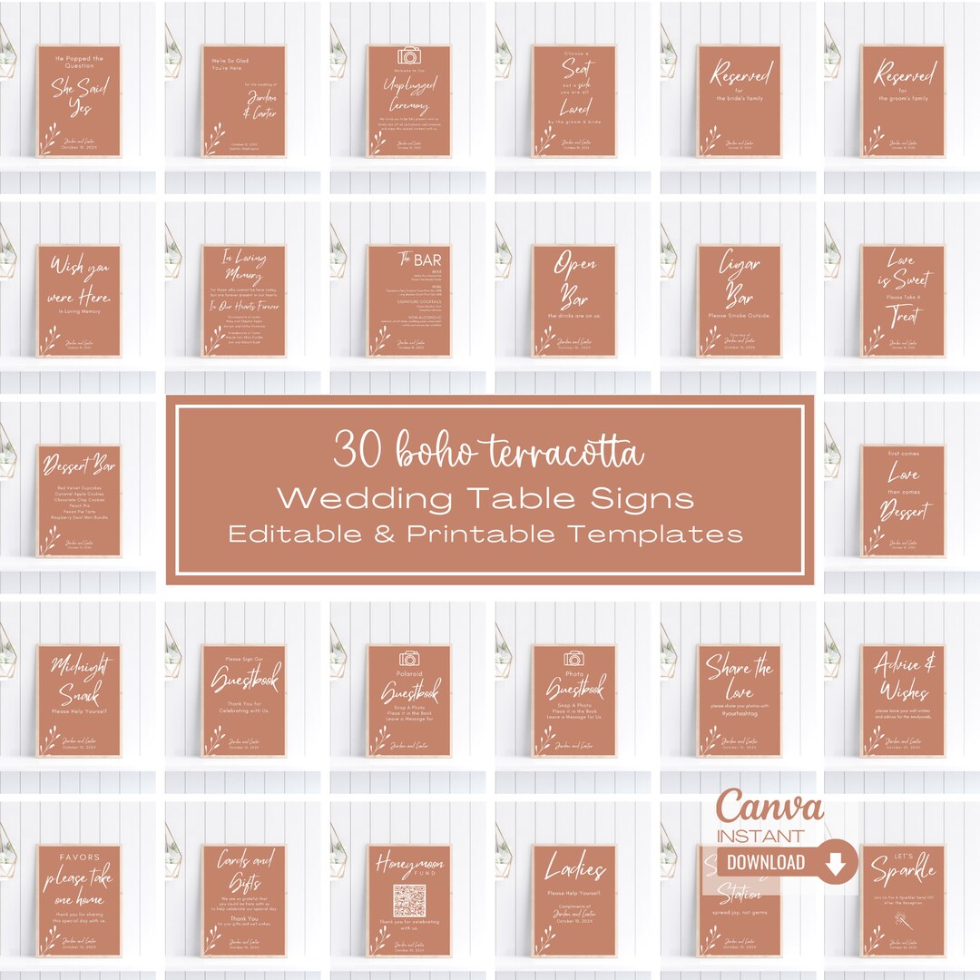 Editable Wedding Signs Bundle, 30 Printable Modern Wedding Signs ...