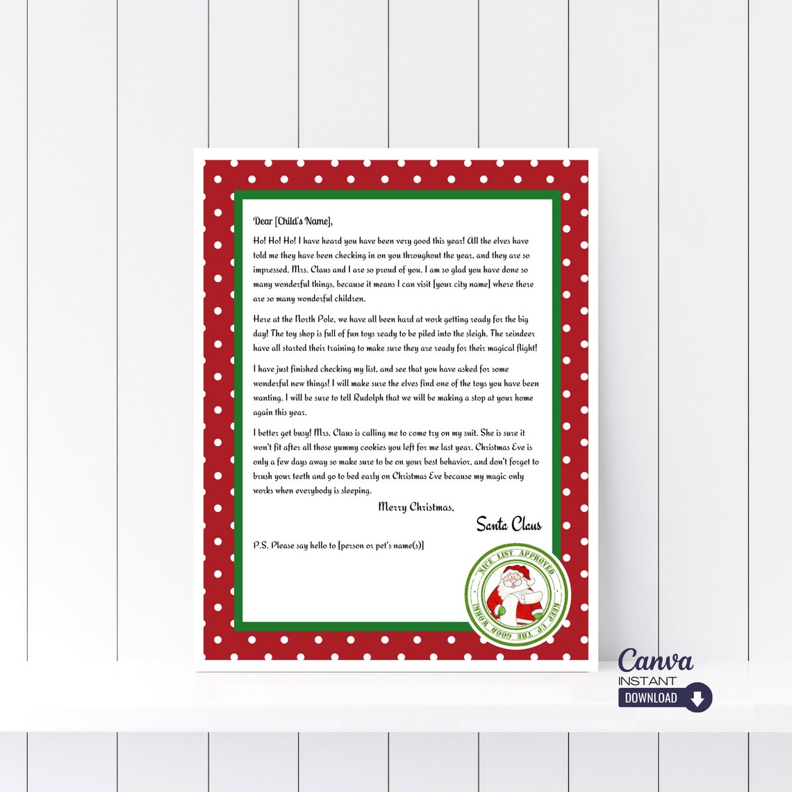 Editable Santa Letter Template Letter From Santa Template - Etsy