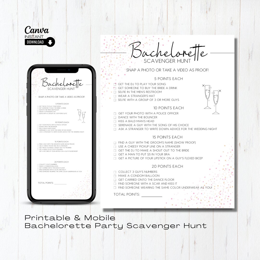 Bachelorette Party Scavenger Hunt Template, Electronic Bachelorette ...