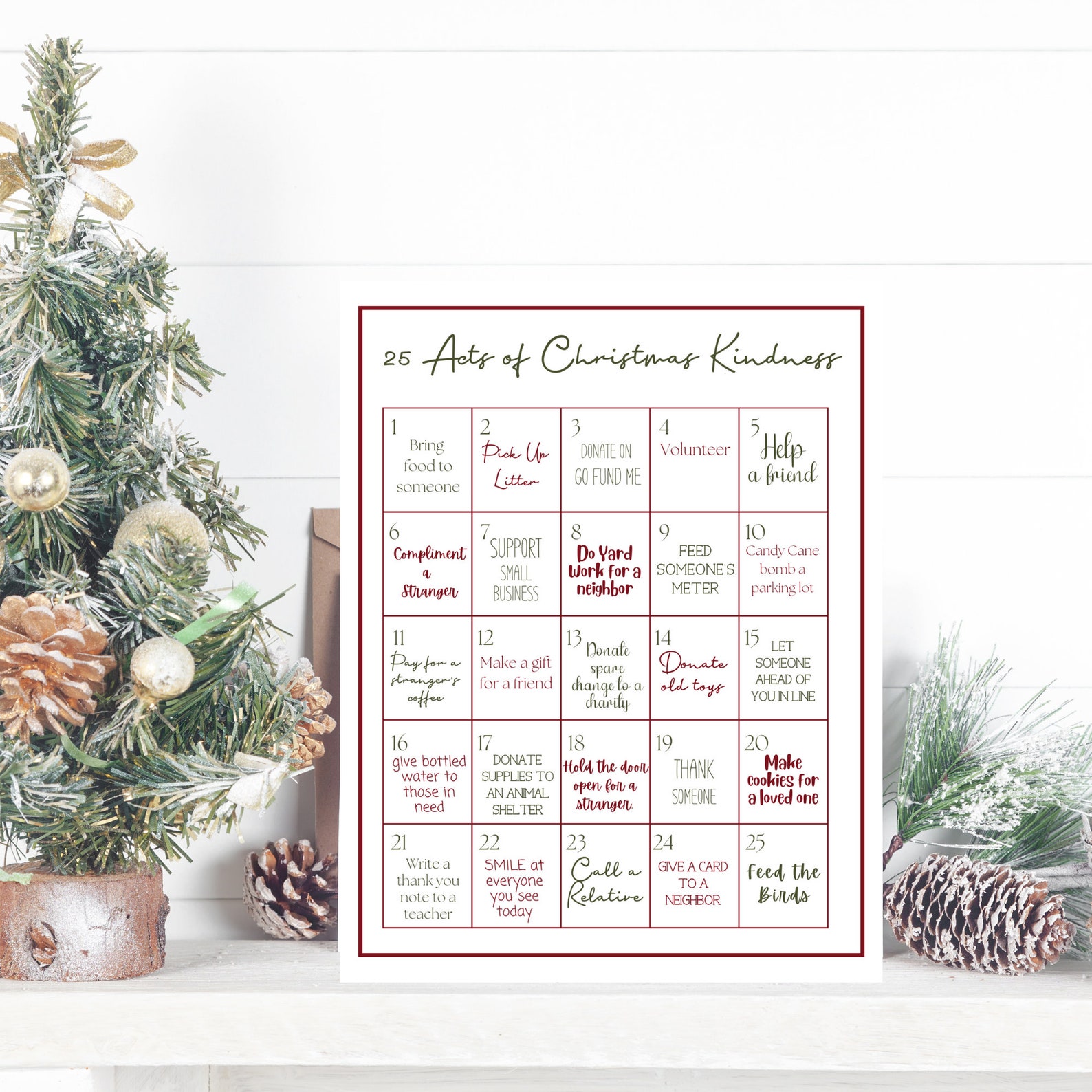 Christmas Acts of Kindness Calendar Printable Editable Advent - Etsy