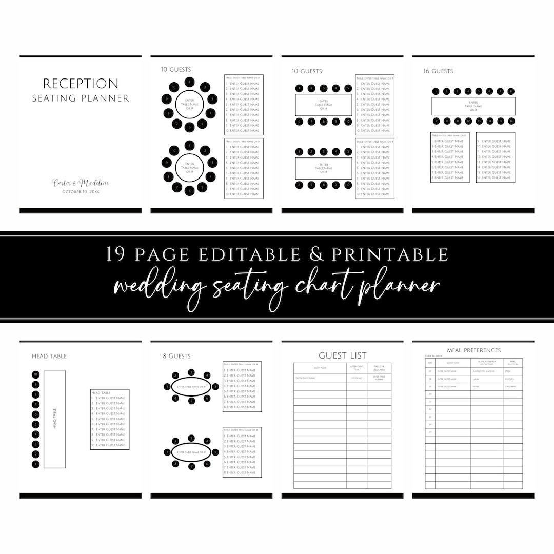 Editable Wedding Seating Chart Planner: Canva Template (digital ...