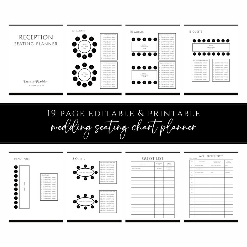 Editable Wedding Seating Chart Planner, Printable Seating Plan, Seating ...