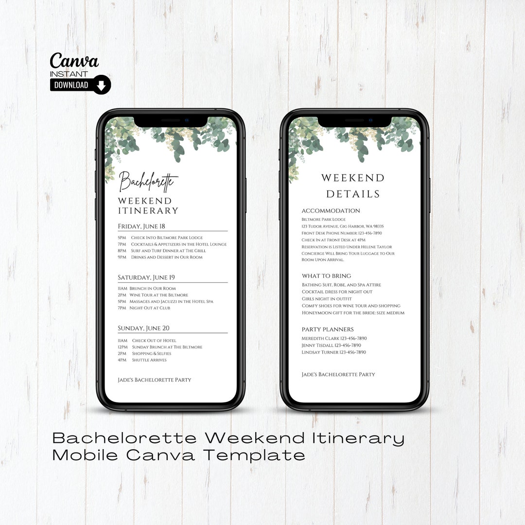 Editable Bachelorette Weekend Itinerary Canva Template Bachelorette Editable Bachelorette Weekend Itinerary Canva Template Bachelorette