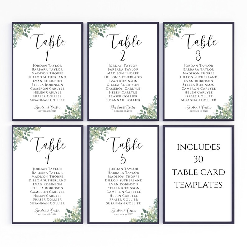 Table Seating Chart Card Template Wedding Seating Chart - Etsy