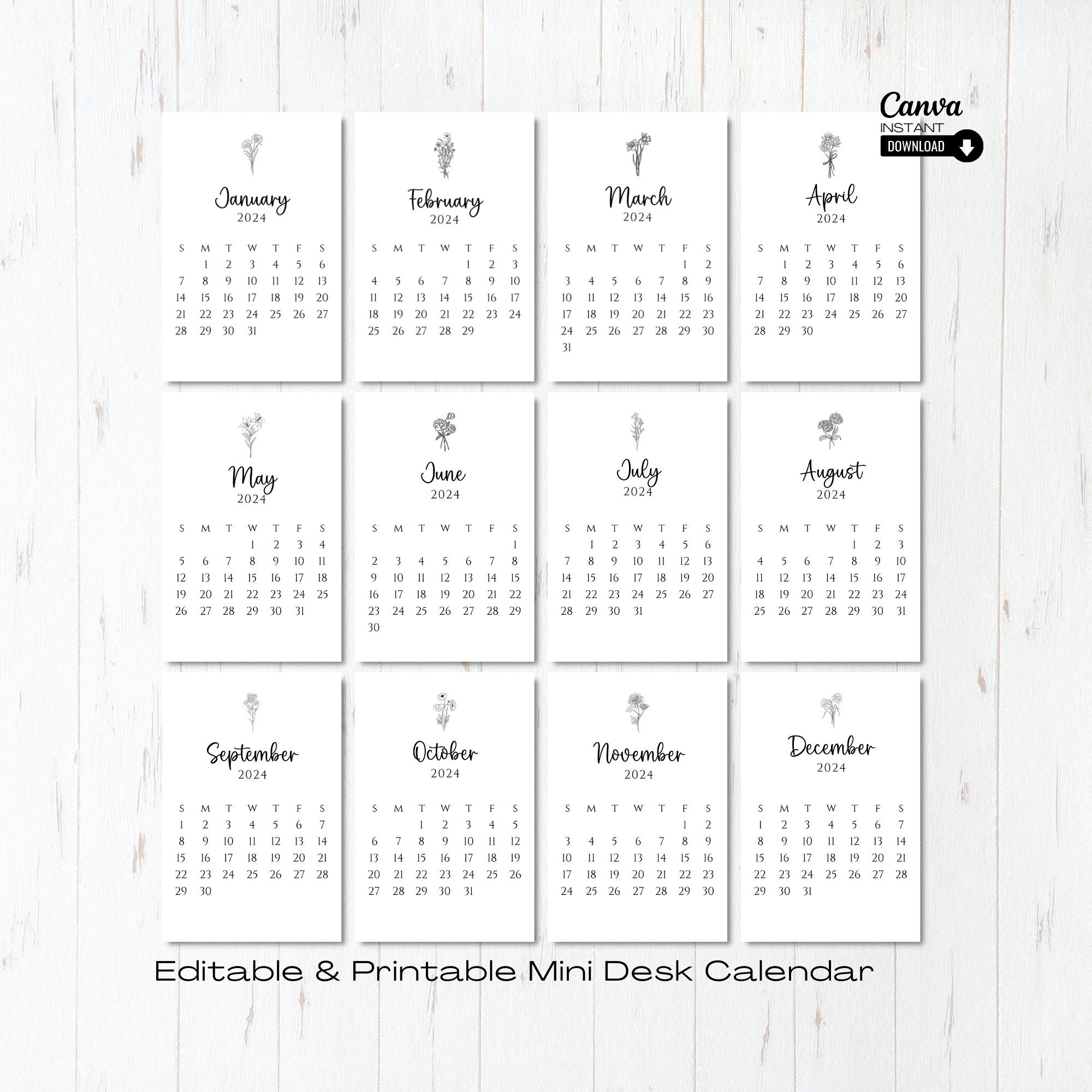 2024 Desk Calendar Printable Desk Calendar Template Monthly - Etsy