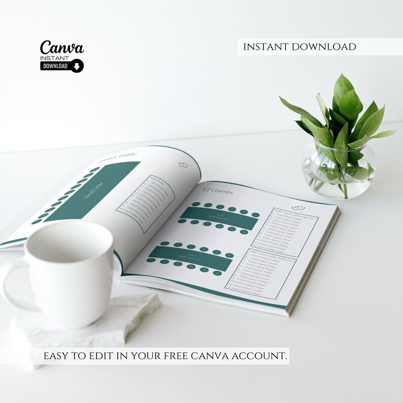 Editable Wedding Seating Chart Planner: Canva Template (digital ...