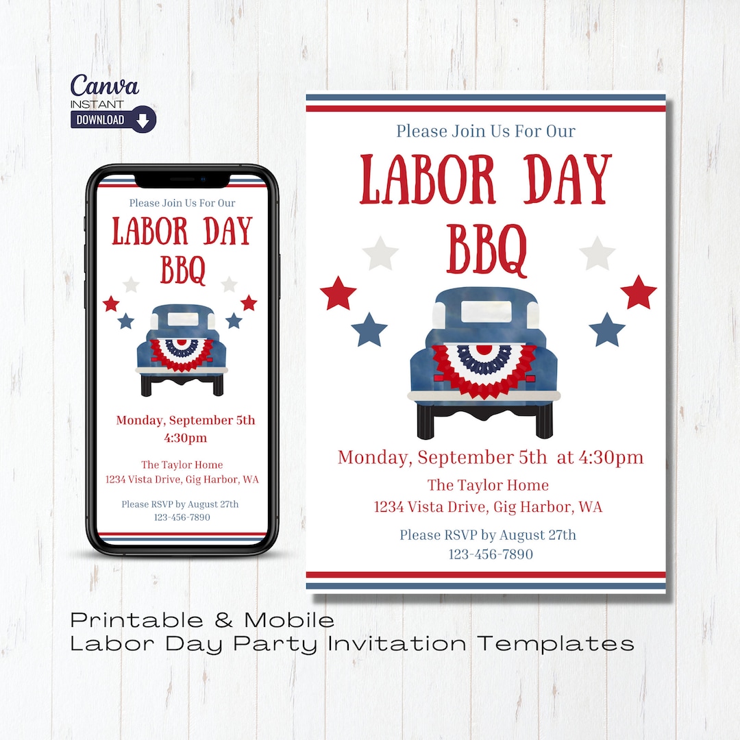 Labor Day Invitation Template, Labor Day BBQ Evite Invitation, Labor ...