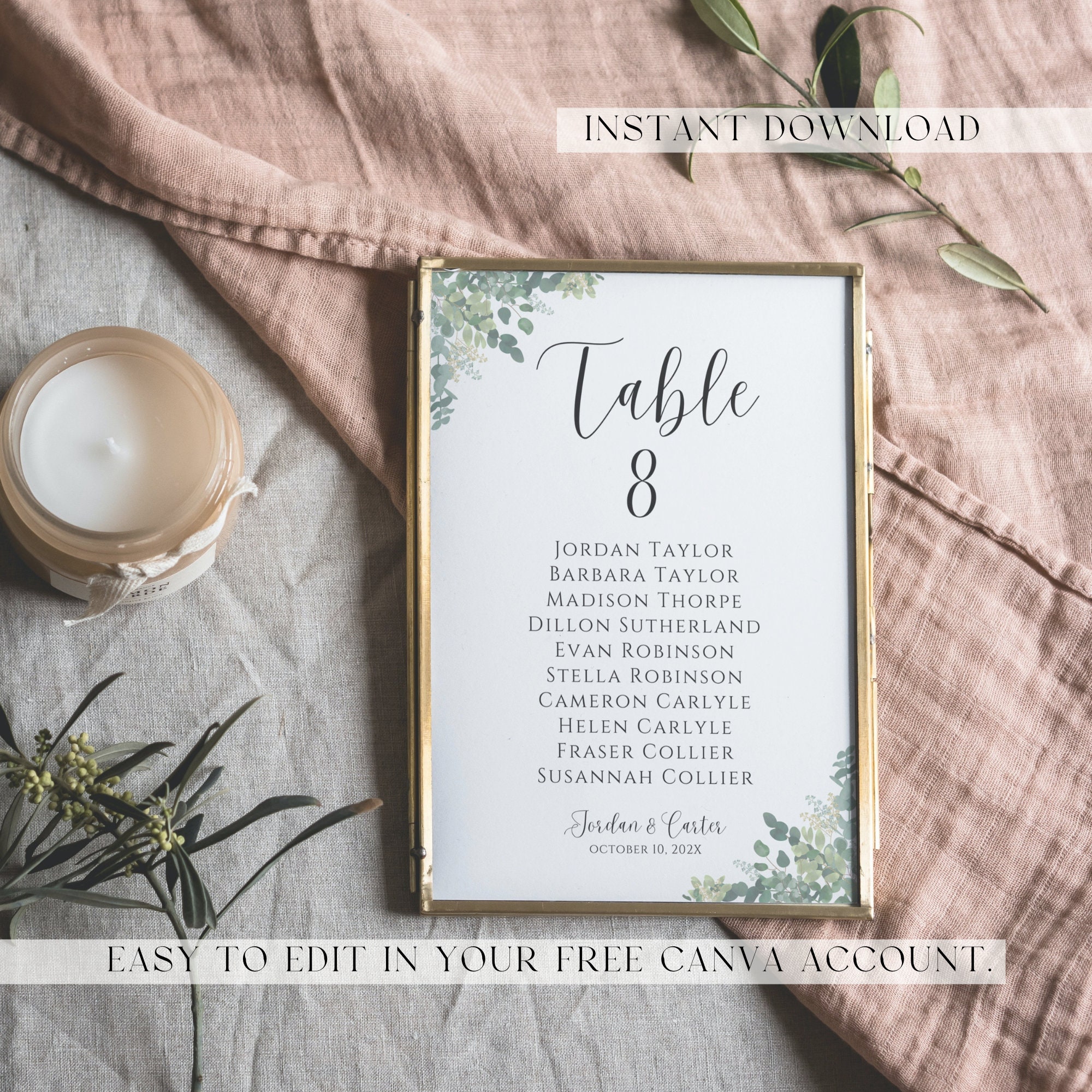 Table Seating Chart Card Template Wedding Seating Chart - Etsy