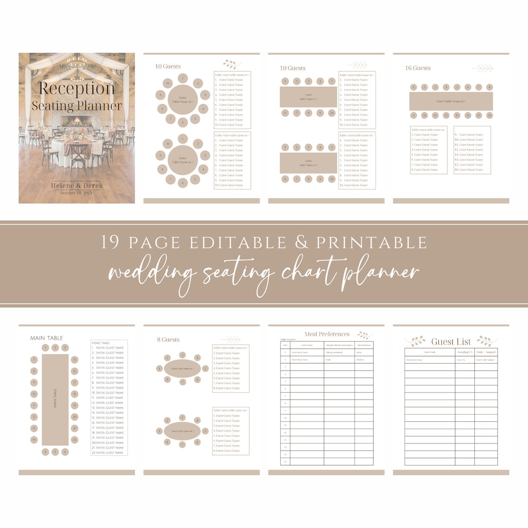 Editable Wedding Seating Chart Planner, Printable Seating Plan, Seating ...