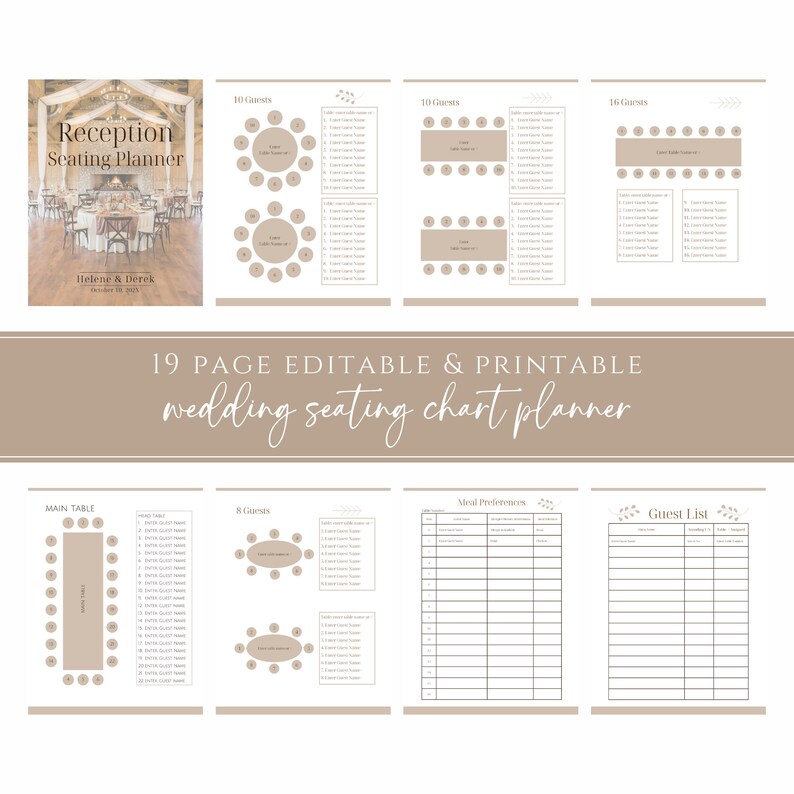 Editable Wedding Seating Chart Planner, Printable Seating Plan, Seating Arrangement, Wedding ...