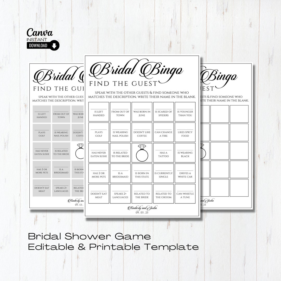 Editable Bridal Shower Game, Printable Bridal Bingo Games, Wedding ...