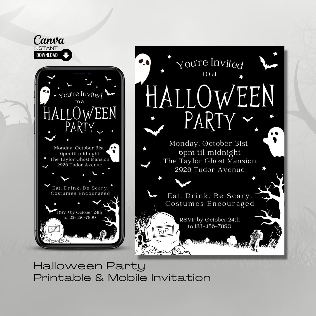 Editable Halloween Party Invitation: Printable & Digital Evite (canva ...