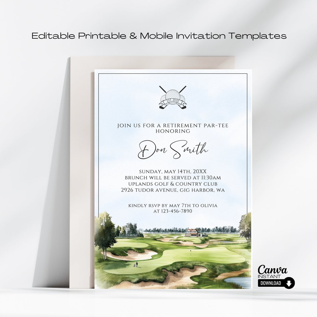 Editable Golf Retirement Party Invitation Template, Printable Golfer ...