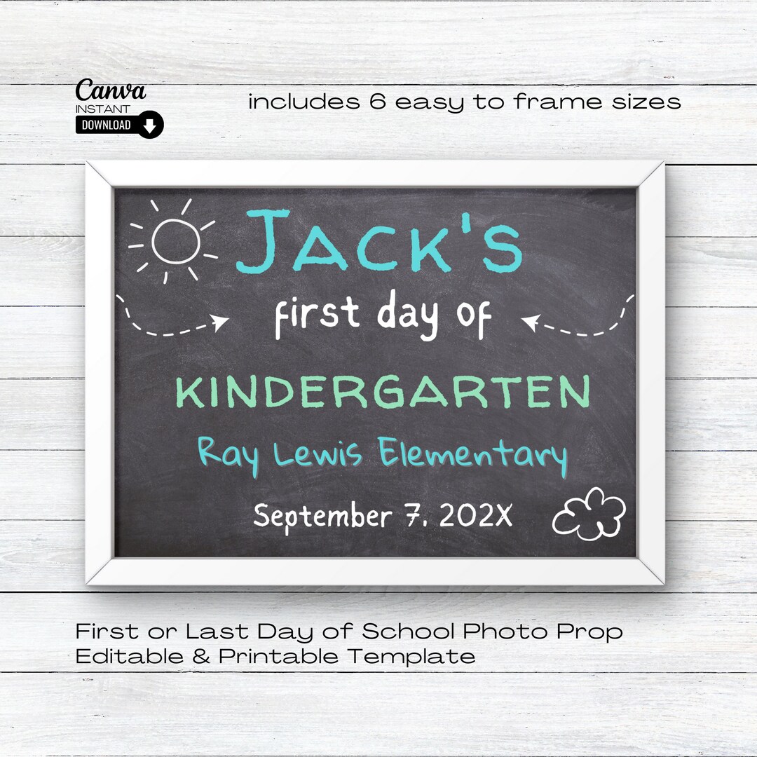 First Day of School Sign: Editable Chalkboard Template (canva, Instant ...