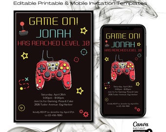 Video Game Birthday Invitation: Editable Gamer Party Template ...