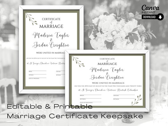 Editable Wedding Certificate Template Marriage Certificate - Etsy