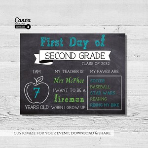 Back to School Printable Sign, First Day of School Sign Editable ...