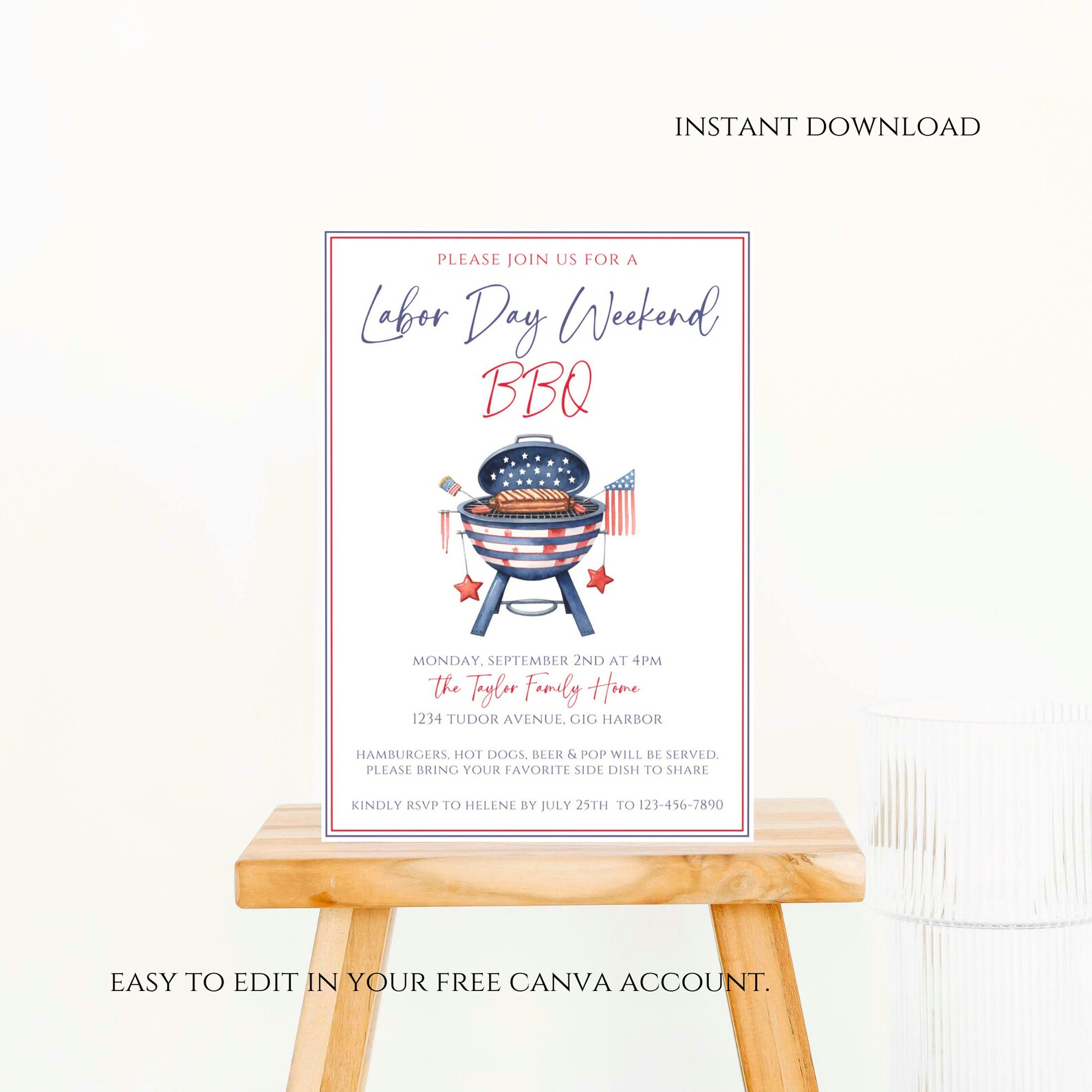 Labor Day BBQ Invitation Template: Editable Party Invite (digital ...