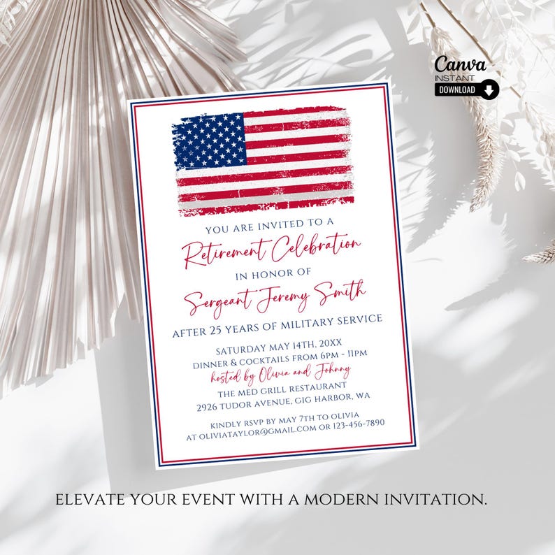 Patriotic Military Retirement Party Invitation: Editable Canva Template ...