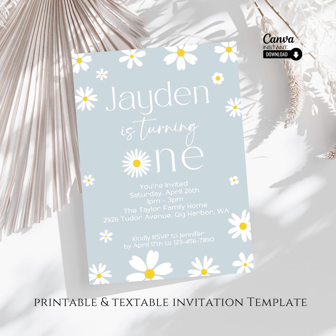 Editable Retro Daisy 1st Birthday Party Invitation Template, Printable ...